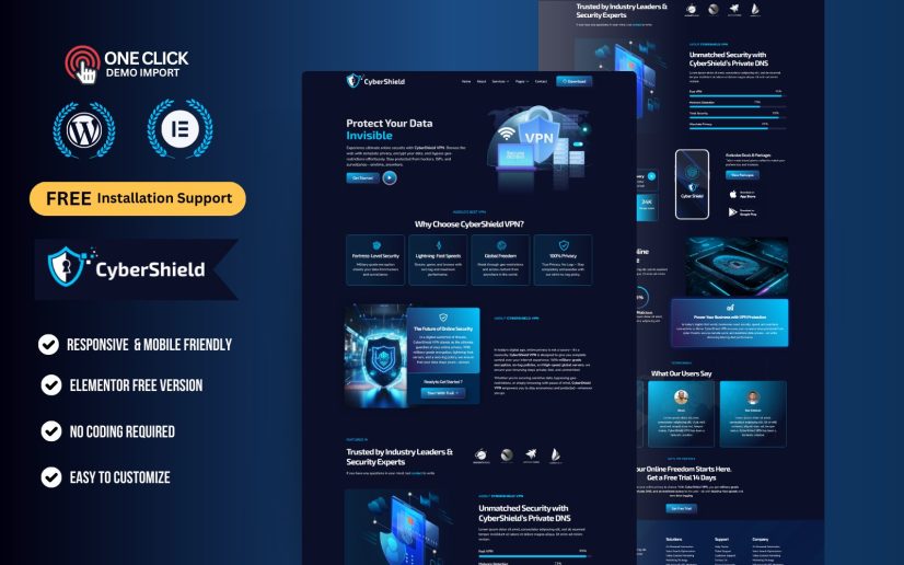 CyberShield – VPN, Proxy & Cyber Security Services Elementor Kit